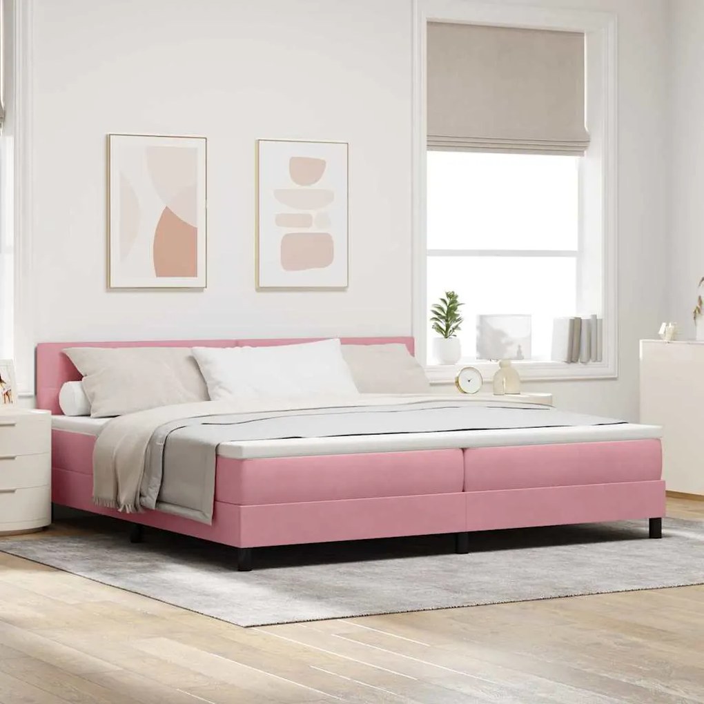 Postel s boxspringem s čelo Růžová 200 x 200 cm samet 3339199