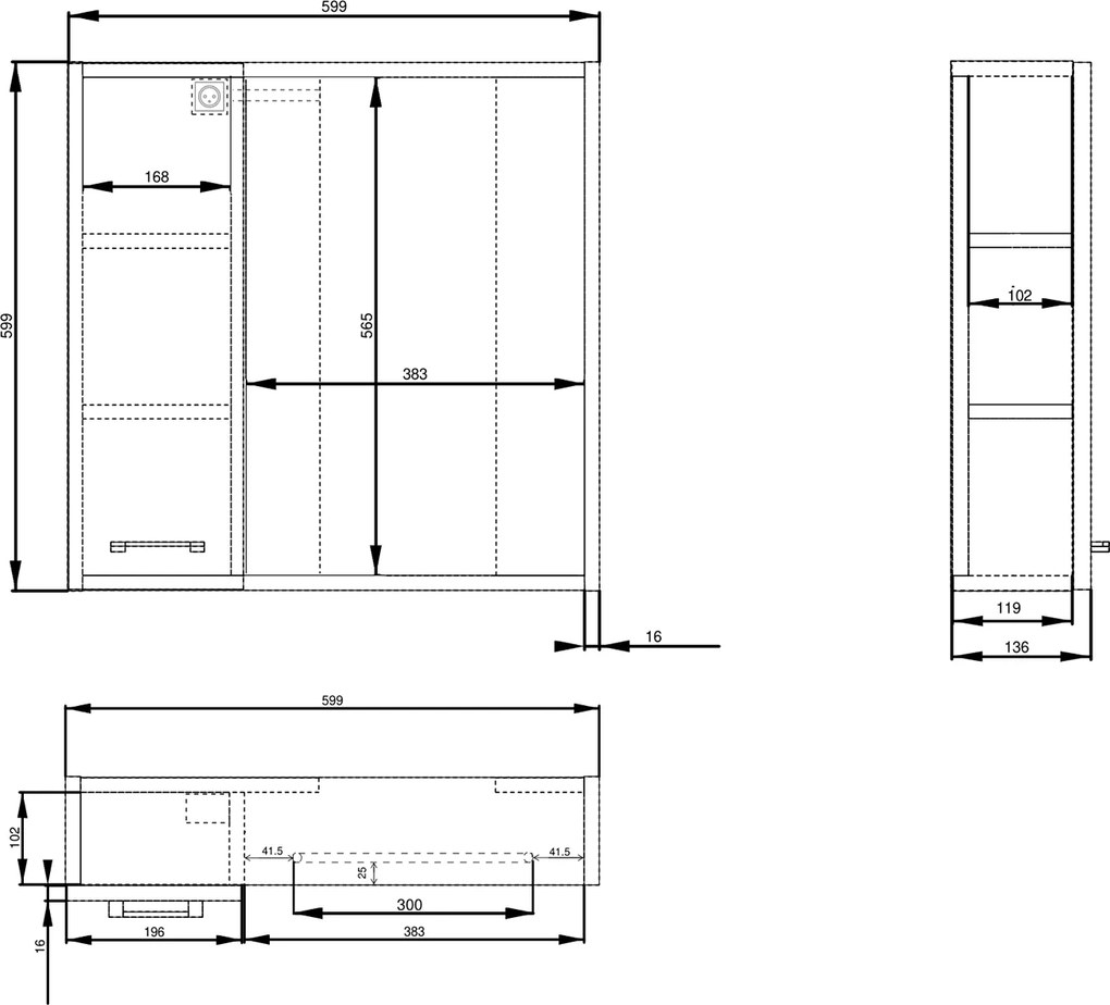 Aqualine Aqualine, ZOJA/KERAMIA FRESH STRIP galerka s LED osvětlením, 60x60x14cm, lava, bílá, 45021S