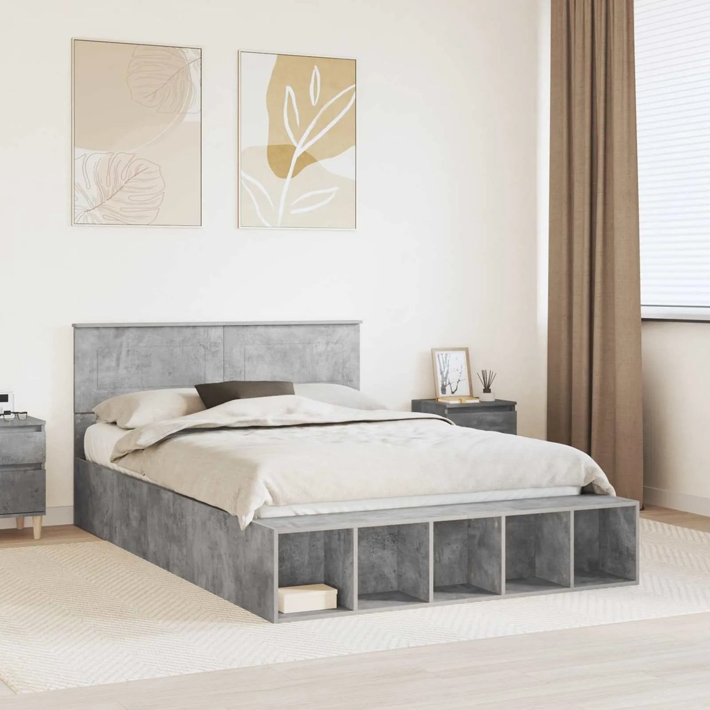 Rám postele s čelo Betonově šedá 160 x 200 cm Kompozitní dřevo 3408350
