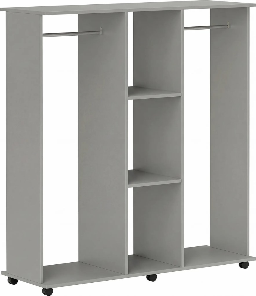HOMCOM Šatní skříň s tyčí na oblečení, mobilní úložný nábytek 6 koleček 120 x 40 x 128 cm, šedá