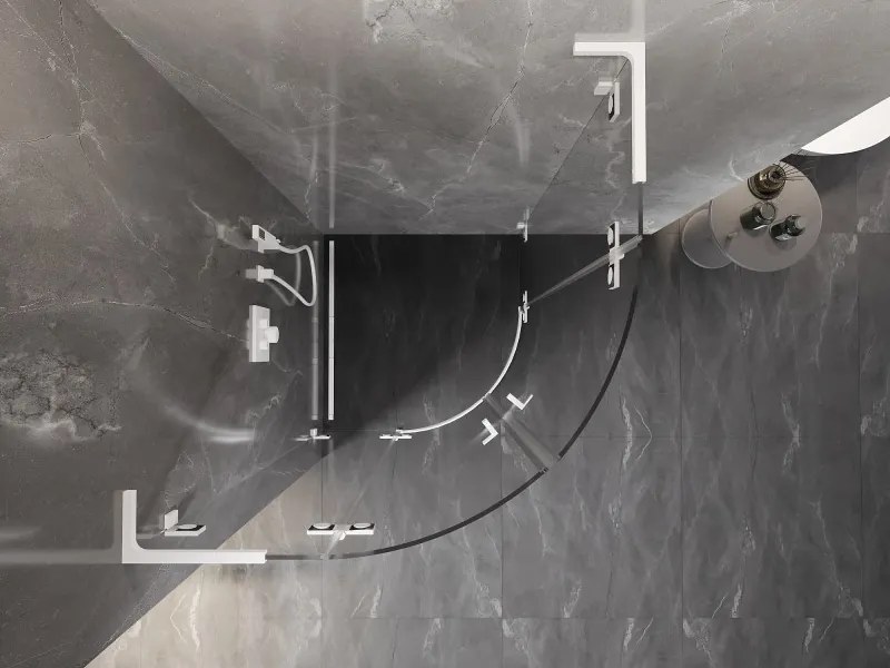 Mexen Lunar, L půlkruhový výklopný sprchový kout 90 x 90 cm, 8mm čiré sklo, bílý profil, 833L-090L-090P-20-00