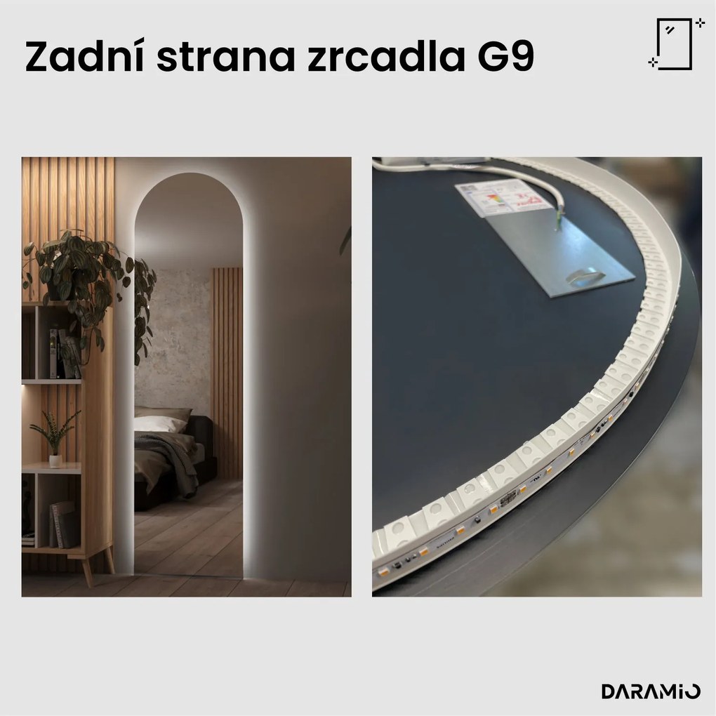 Obloukové zrcadlo do koupelny s LED osvětlením G9