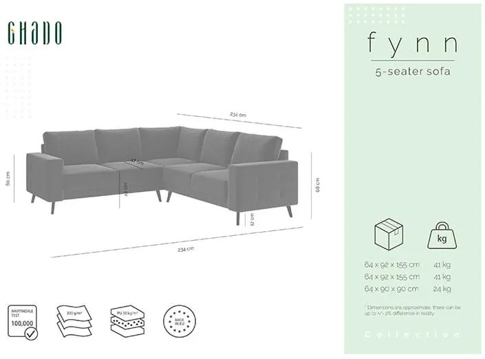 Rohová pohovka fynn 234 cm samet zelená MUZZA