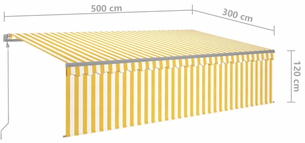 vidaXL Marketos Automatická zatahovací markýza s roletou 5 x 3 m žlutobílá