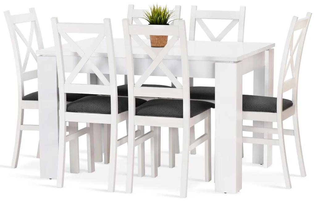 Jídelní sestava INTER stůl 120x80 + 6 židlí bílá