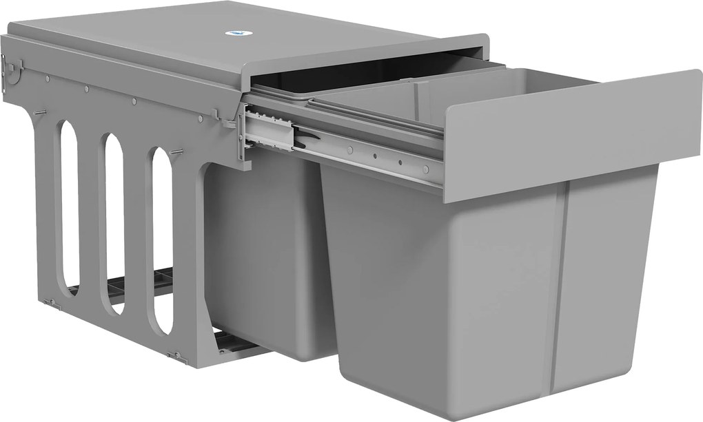 HOMCOM výsuvný podskříňkový koš 30 l — 2×15 l, tlumený dojezd, světle šedý | Aosom