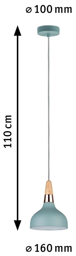 Paulmann 79652 Juna, zelené závěsné svítidlo z kovu, mědi a dřeva, 1xE14, Ø16cm