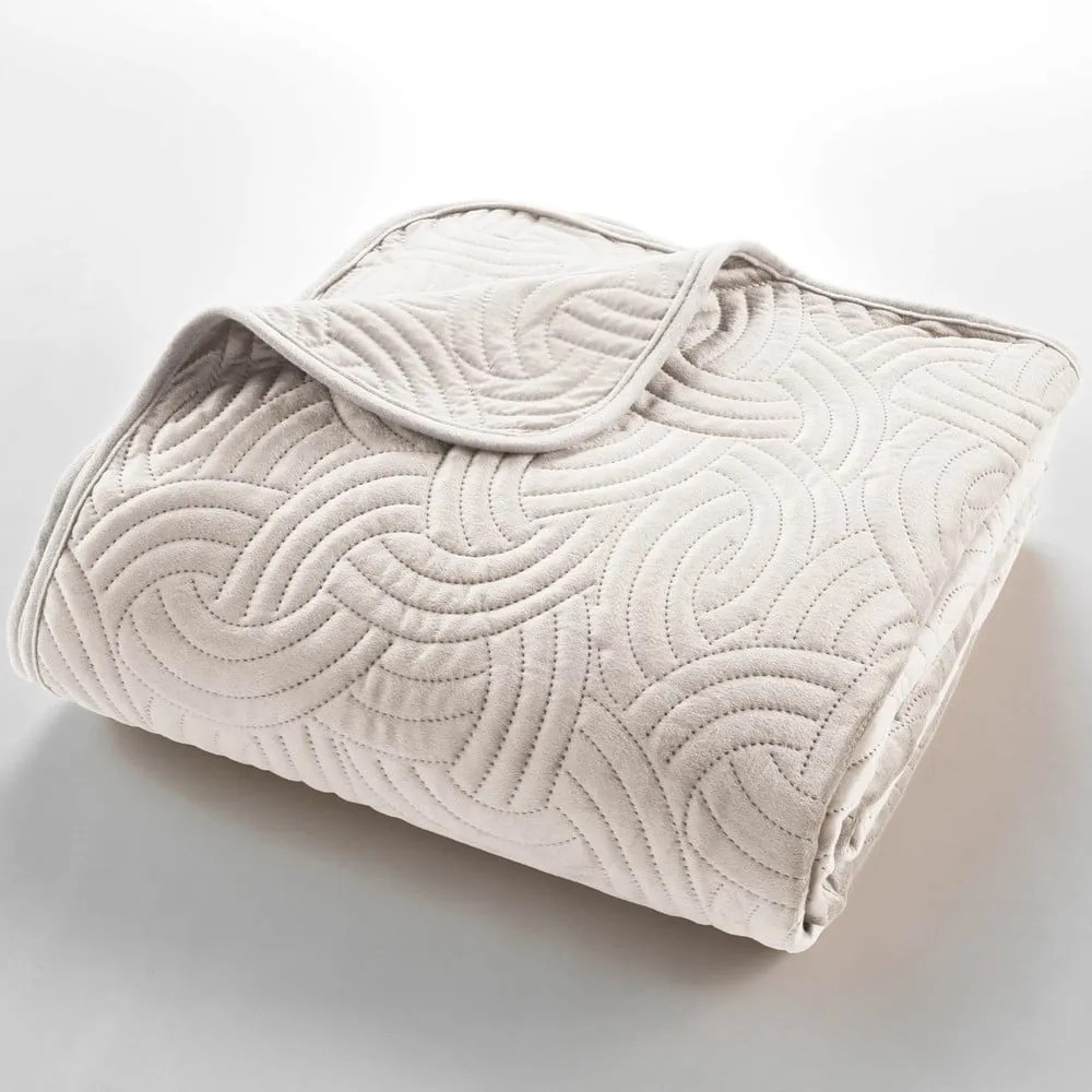 Krémový sametový set přehozu a povlaku na polštář 240x260 cm Solange – douceur d'intérieur