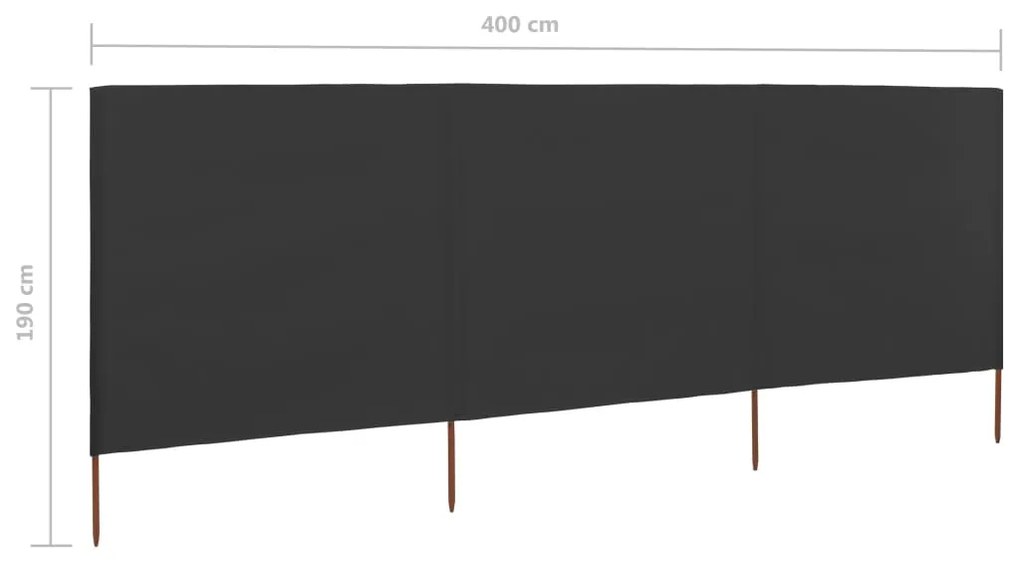 vidaXL Marketos 3dílná zástěna proti větru látková 400 x 160 cm antracitová