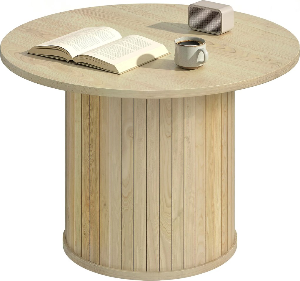 HOMCOM kulatý konferenční stolek s podstavcem ve tvaru sloupu a lamelami pro obývací a ložnicový pokoj Ø60x40 cm, přírodní