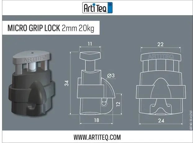 Závěsný systém na obrazy - Háček samosvorný Micro Grip 2mm 20 Kg s pojistkou
