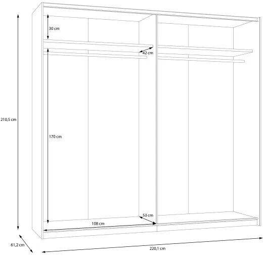 Šatní skříň se zrcadlem ODEN 220x210 cm béžová