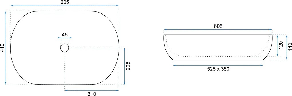 Rea Cleo, umyvadlo na desku 61x41 cm, černá-imitace kamene Aiax matná, REA-U6625