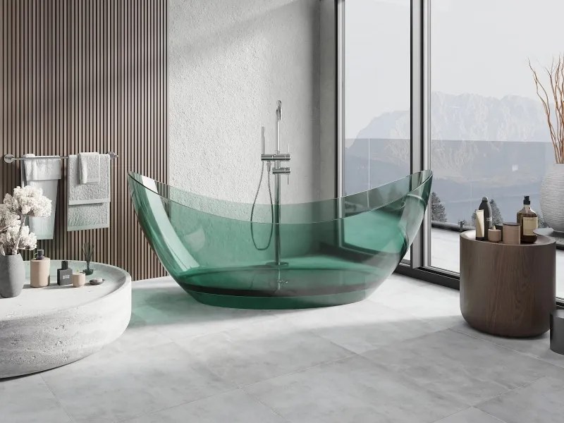 Mexen Vea průhledná volně stojící vana teal 180 x 80 cm, chromová výpusť - 58091808011