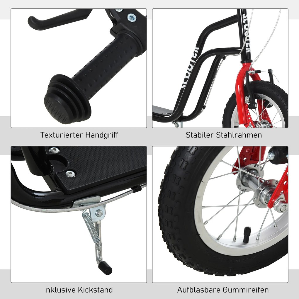 HOMCOM Dětská koloběžka Scooter Městská koloběžka od 5 let s 12palcovými pneumatikami v černé barvě 120x58x75-80 cm pro bezpečnou zábavu při jízdě | …