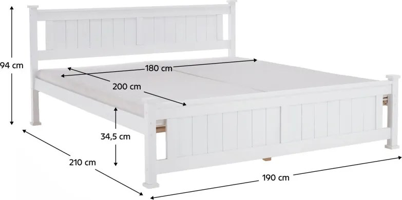 Postel s roštem 180x200, borovicové dřevo / bílá, LUCAS NEW Kondela 0000230731