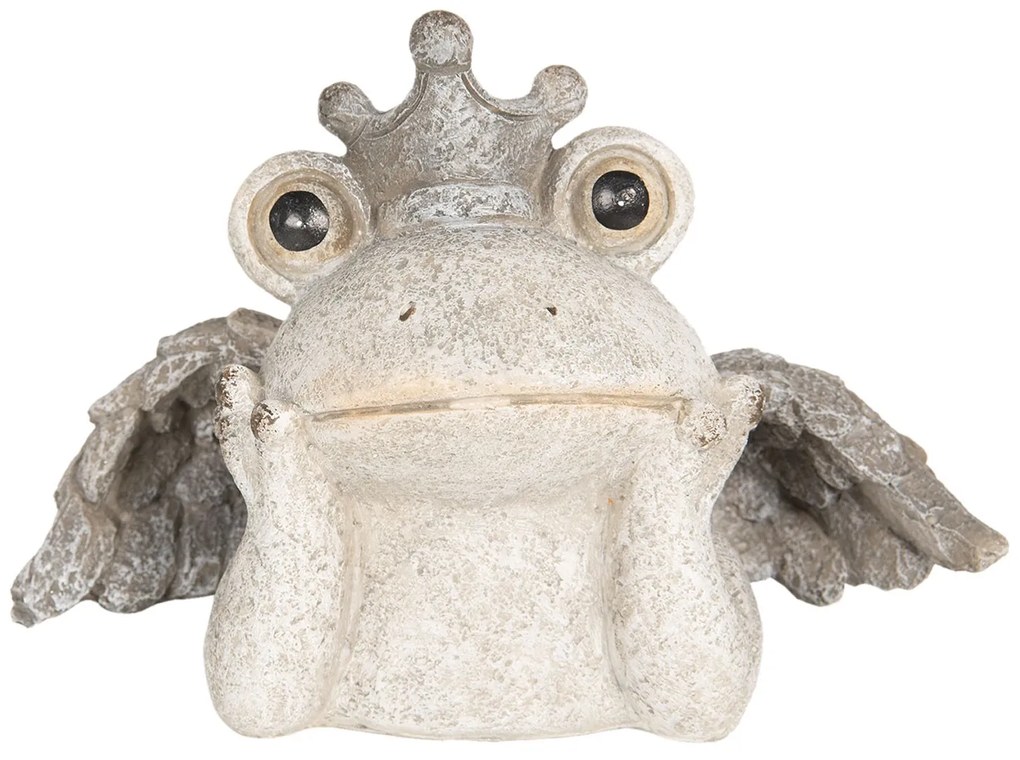 Dekorativní soška opřené žabky s korunkou a křídly - 21*10*14 cm