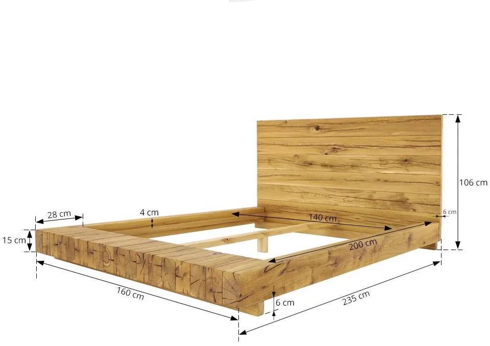 Dubová postel s opěradlem 160 x 200 cm URBAN FOREST 4