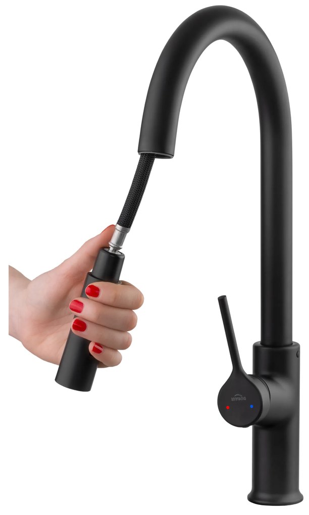 Invena Farsala, dřezová baterie s výsuvnou 2-funkční výlevkou h-433, černá matná, INV-BZ-40-U04-S