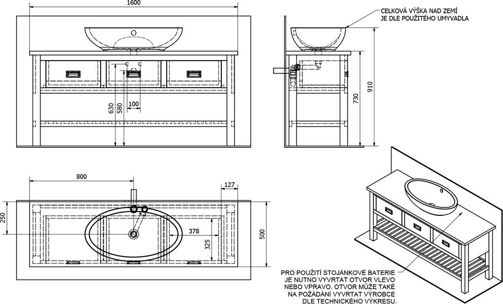 SAPHO BRAND retro umyvadlová skříňka 160x73x50cm, mořený smrk BA161S