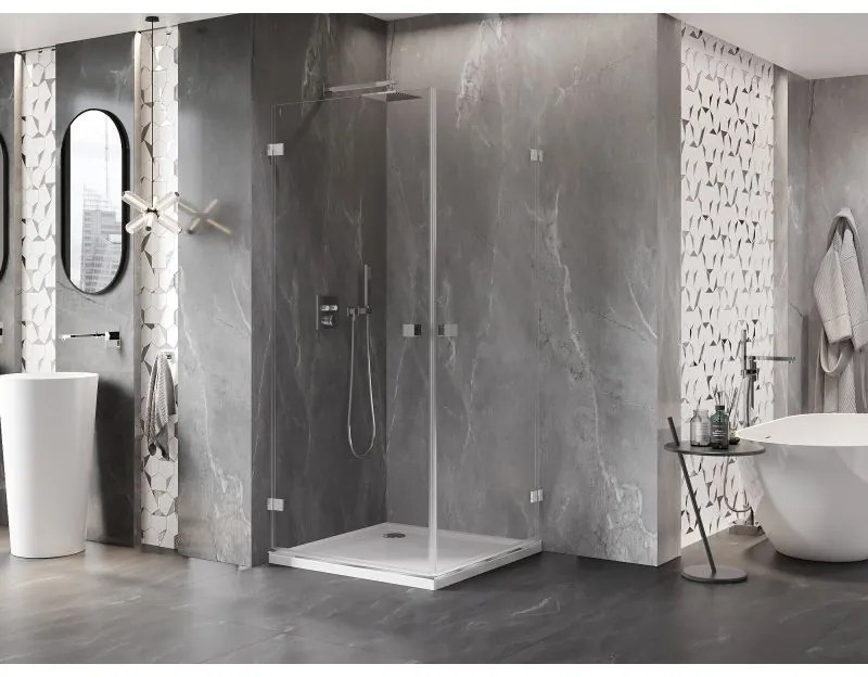Mexen Lunar-B Duo, výklopný sprchový kout 85 x 85 cm, 8mm čiré sklo, chromový profil, 832-085L-085P-01-00