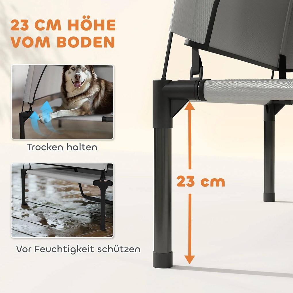 PawHut 23cm Vyvýšená Běžecká Postel pro Psy s Odnímatelným Krytem na 3 Stranách, Velká Prodyšná Ocelová Postel pro Psy se Skládací Taškou, 122x92x94c…