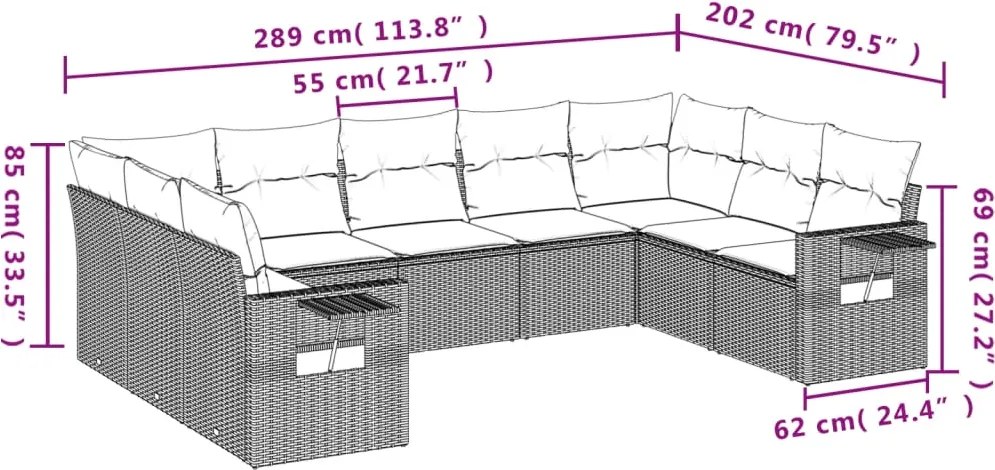 9dílná zahradní sedací souprava s poduškami béžová polyratan 3252936