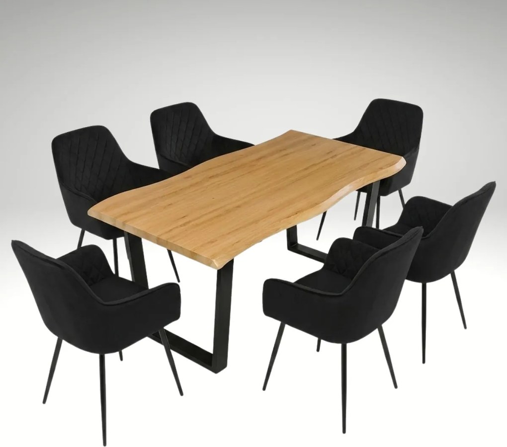 Vikio Jídelní set pro 6 osob 160x90 cm dub noha U černá židle s područkami VJS166-6C