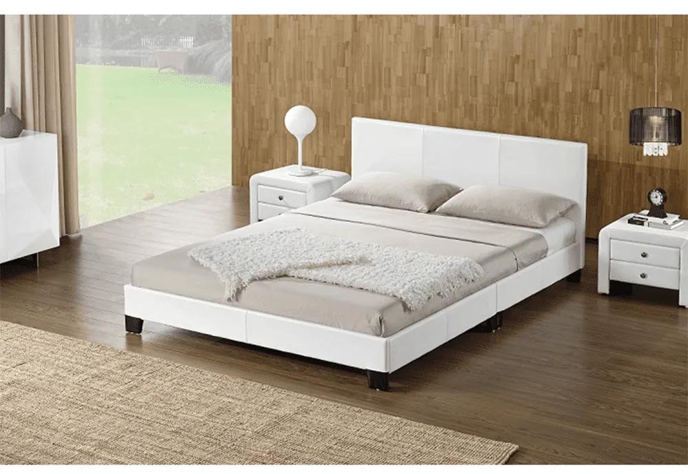 Manželská postel 180x200 cm s lamelovým roštem bílá ekokůže TK3018