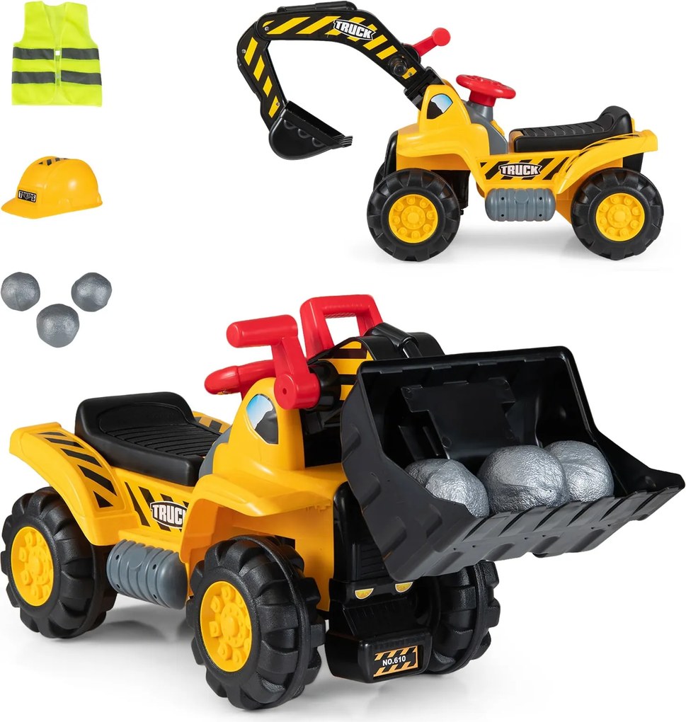 Costway 3 v 1 Dětský bagr a buldozer Dětský pojízdný vůz s odnímatelnou lopatou