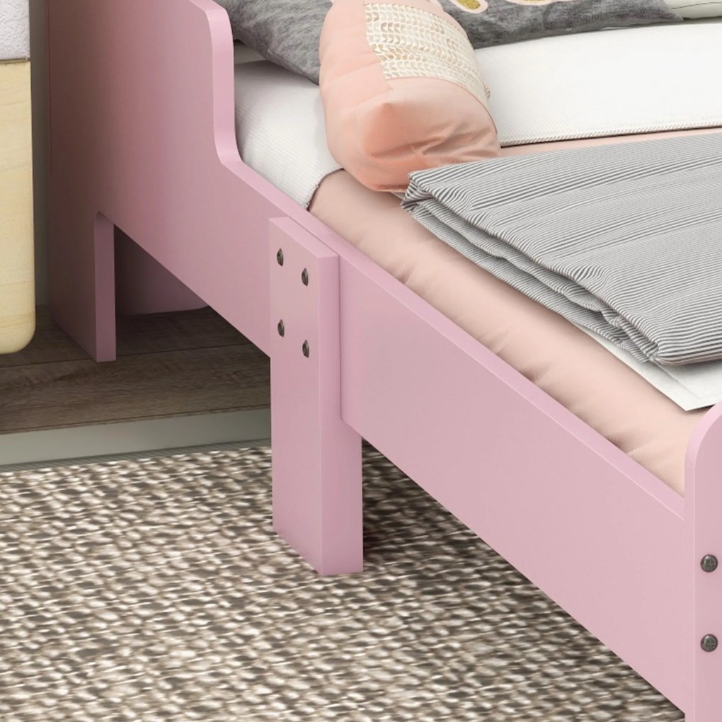 Dětská postel ZONEKIZ pro děti od 3 do 6 let 143 x 74 x 55 cm s motivem oblaku - včetně lamelového roštu, moderní růžový pokoj