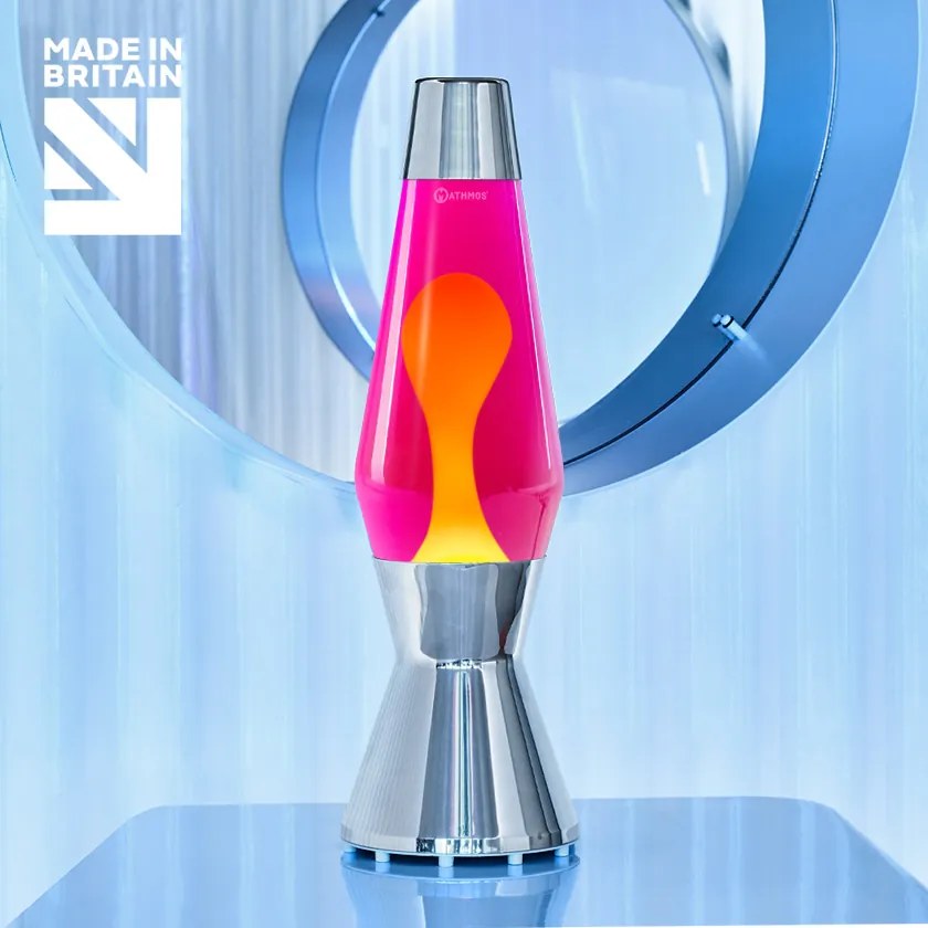 Mathmos Astro, originální lávová lampa, 1x35W, růžová se žlutou lávou, 43cm