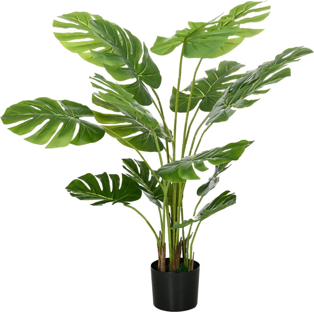 HOMCOM Umělé rostliny, Umělá Monstera Deliciosa, 120 cm umělá rostlina s 15 větvemi, pokojová rostlina, umělý strom, dekorace do interiéru, zelená | A