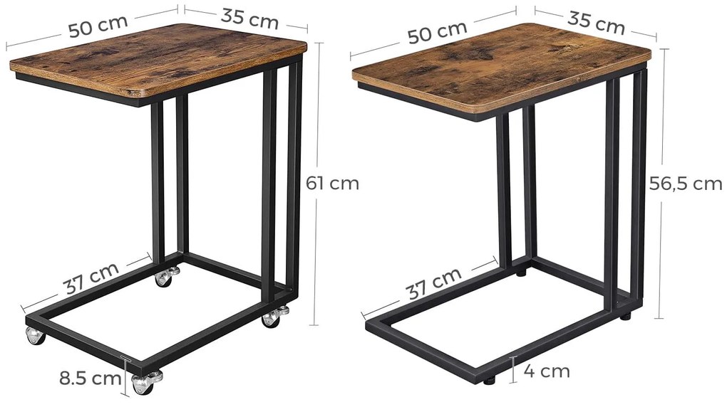 Příruční stolek na kolečkách TAYLOR 50x35cm, rustikálně hnědý