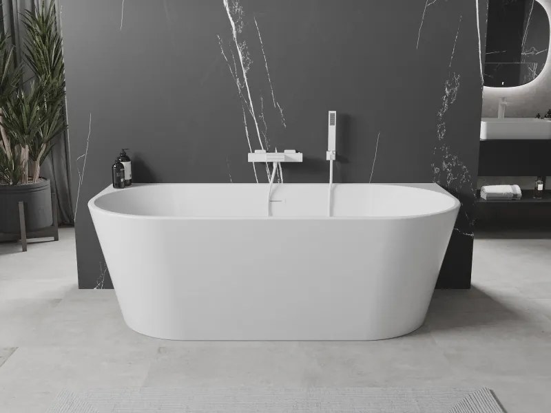 Mexen Oval volně stojící vana přisazená ke stěně 160 x 80 cm, bílá, bílý přepad - 52671608000-20