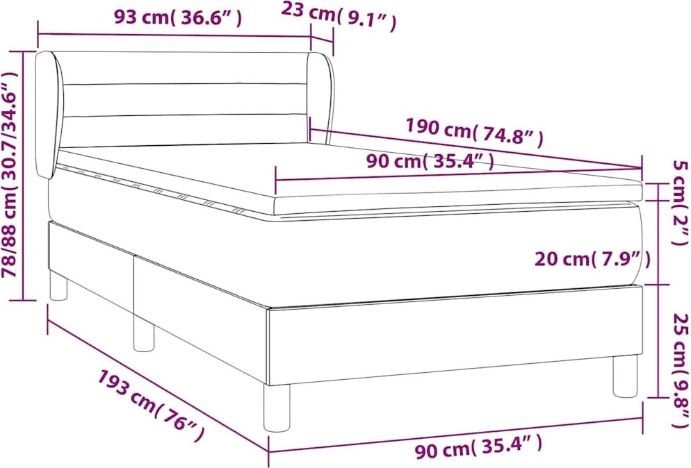 Box spring postel s matrací černá 90x190 cm samet 3127525