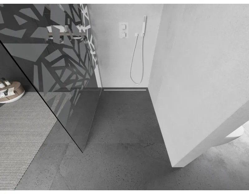 Mexen Kioto, Walk-In sprchová zástěna 100 x 200 cm, 8mm sklo čiré/bílý vzor, bílý profil, 800-100-101-20-85