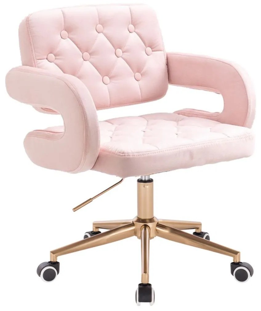 LuxuryForm DESIGN Otočná židle ADRIA VELUR na zlaté podstavě s kolečky - růžová