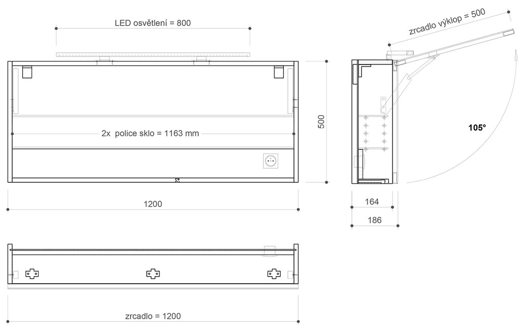 Sapho CLOE galerka s LED osvětlením 120x50x18cm, borovice rustik CE120-0016