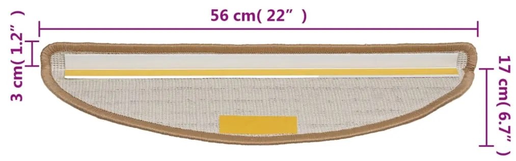 vidaXL Marketos Schodové rohože 15 ks 56 x 17 x 3 cm béžové, půlkulaté