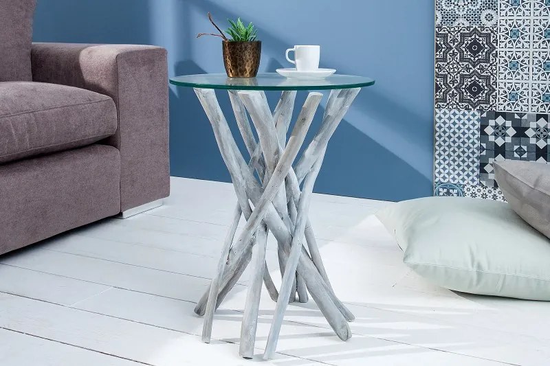 Deflee Odkládací stolek DRIFTWOOD GREY 35-CM naplavené dříví OS37440sklo, masivní dřevo  35 cm x 50 cm x 35 cm