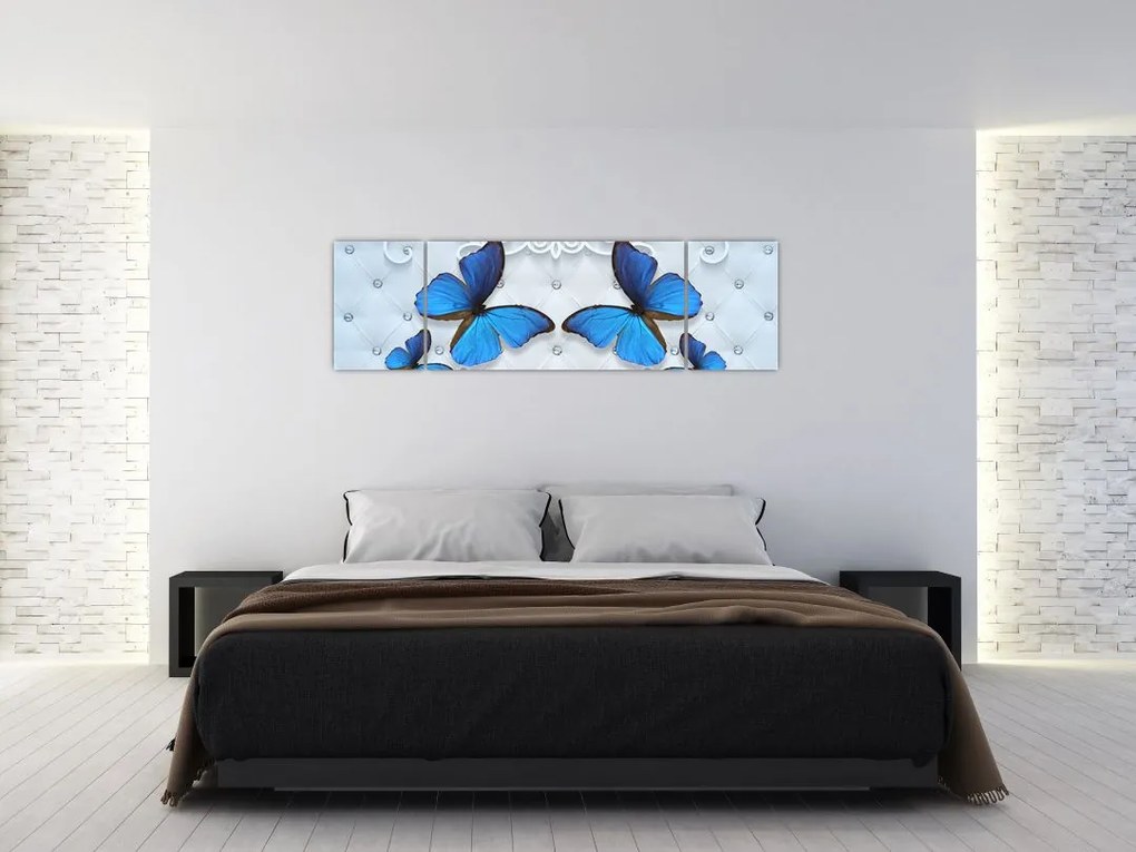 Obraz - Modří motýli (170x50 cm)