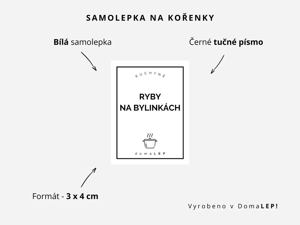 RYBY NA BYLINKÁCH - Samolepka na kořenky 3 x 4 cm - DomaLEP varianta: PRŮHLEDNÁ - základní písmo