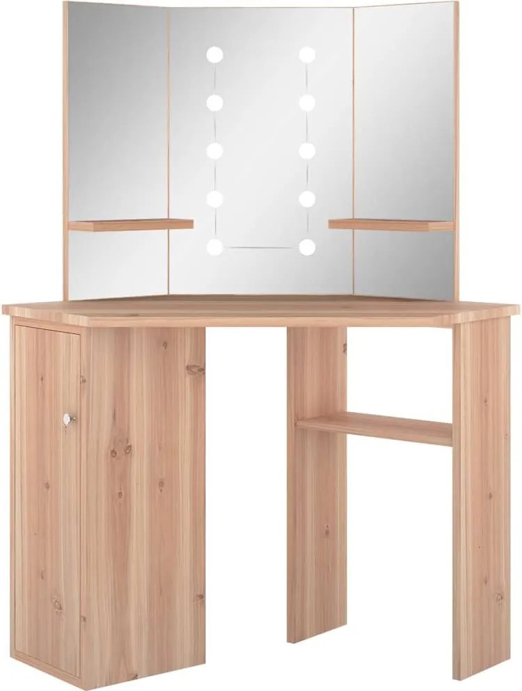 Rohový toaletní stolek s LED světlem dub 111 x 54 x 141,5 cm 326533