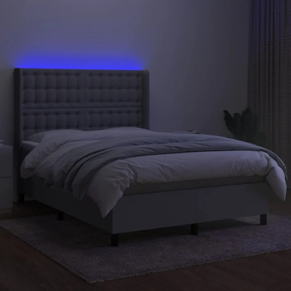 Box spring postel s matrací a LED světle šedá 140x190 cm textil 3138629