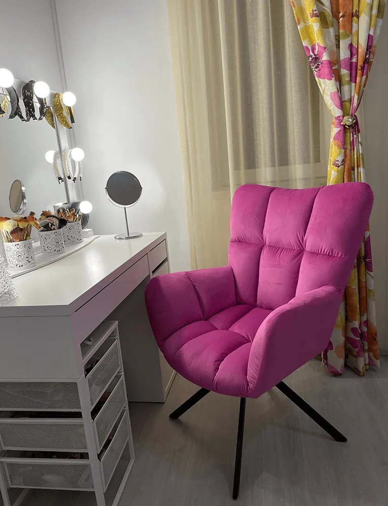 Designové otočné křeslo, růžová Velvet látka / černá, KOMODO