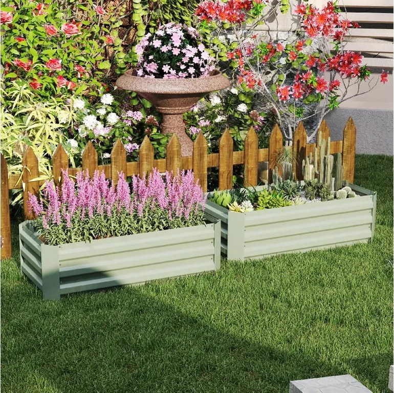 Outsunny Zahradní truhlík HOMCOM 100x100x30 cm z pozinkované oceli v zelené barvě pro zeleninu a květiny |