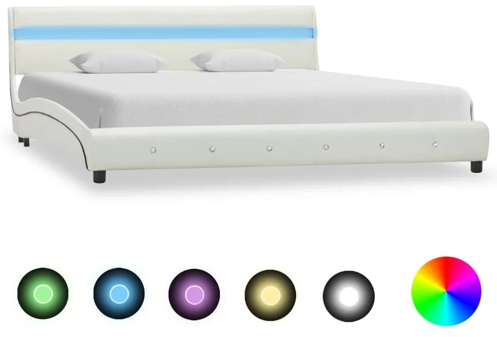 280331 vidaXL Rám postele s LED světlem bílý umělá kůže 180 x 200 cm