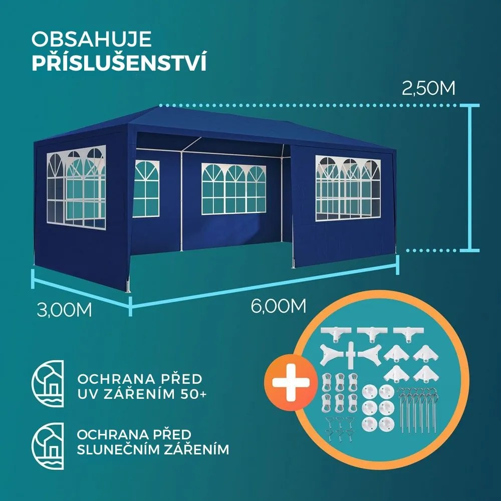 Párty stan NEAPOL, 3x6m, modrá Jurhan