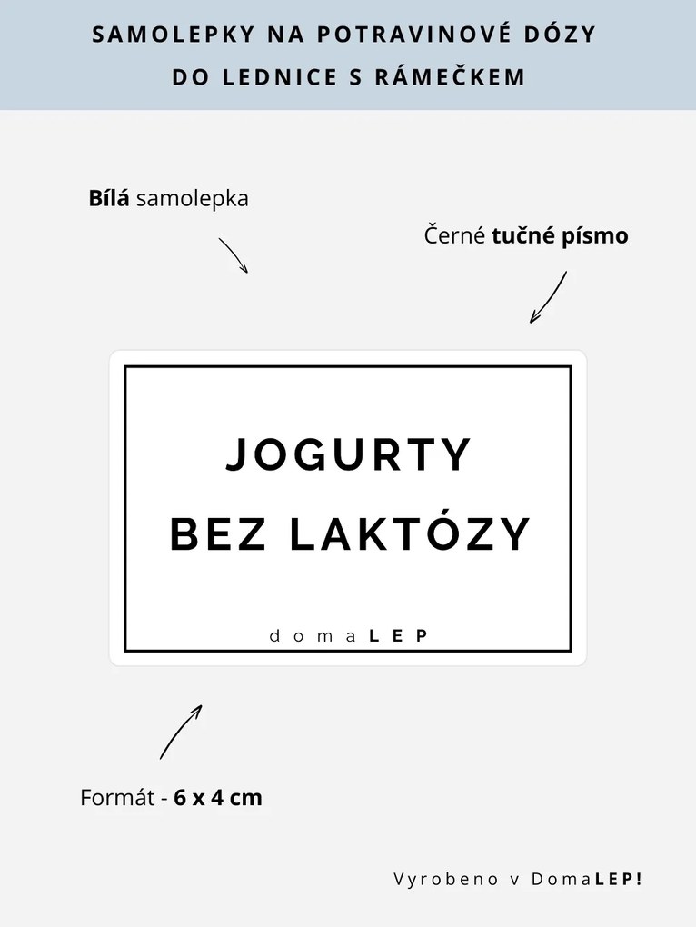 JOGURTY BEZ LAKTÓZY - Samolepka s rámečkem na dózy do lednice, 6 x 4 cm